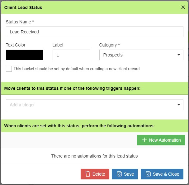 Lead Status Configuration